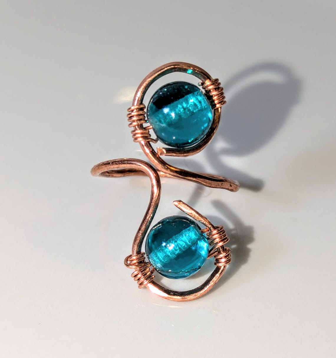 Double Orb Copper and Teal Ring - Size 7 - Etsy