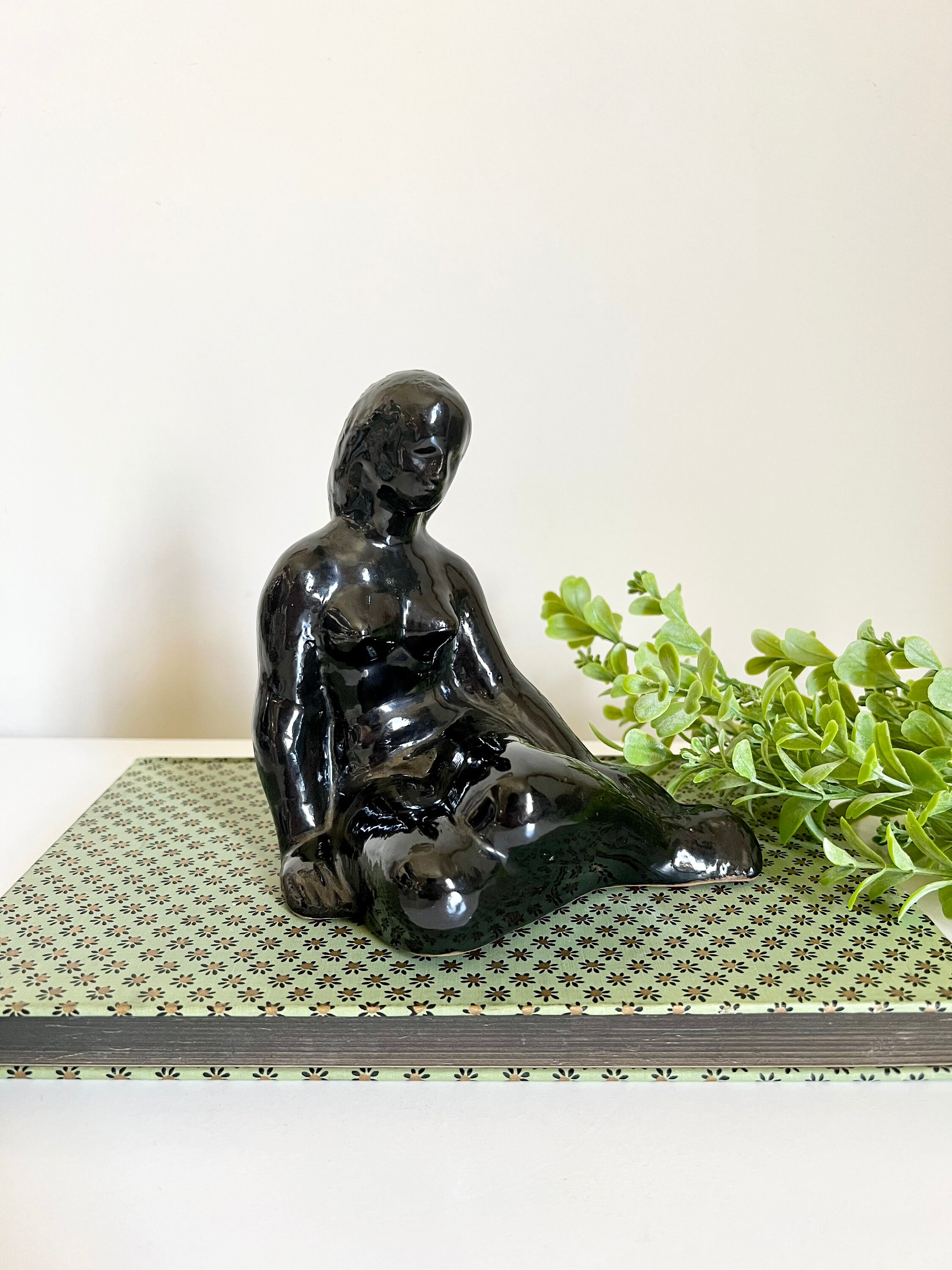 Vintage Ceramic Statue of Sitting Woman, Signed - Etsy