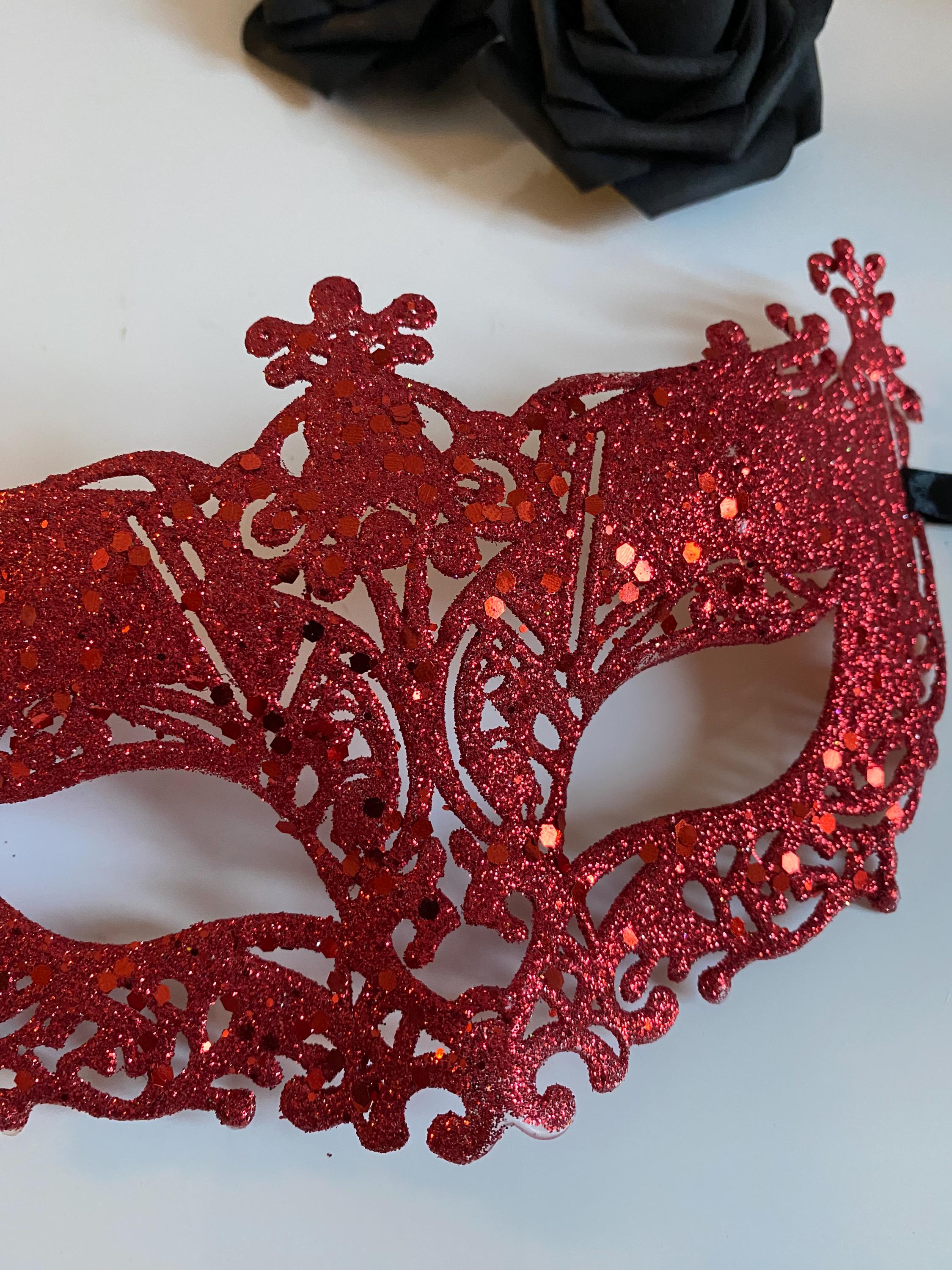 VALENTINES Red SPARKLE Venetian Eye MASK Glitter Veil Mask Masquerade ...