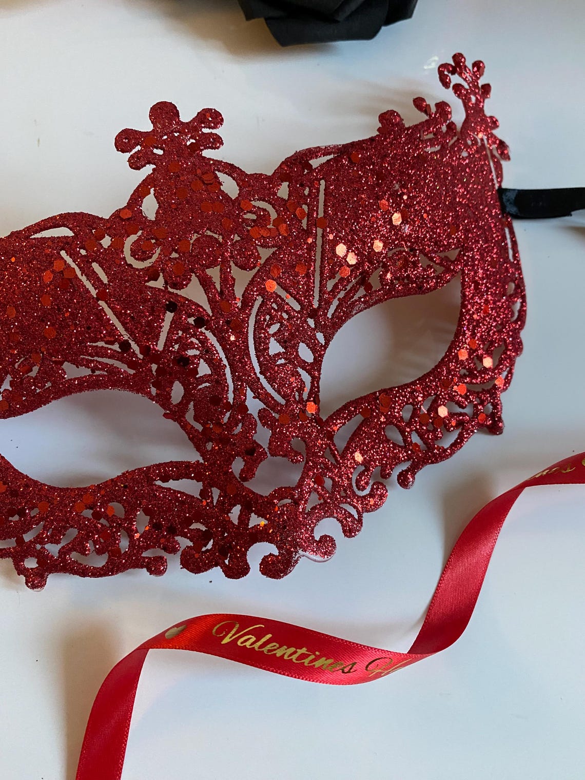 VALENTINES Red SPARKLE Venetian Eye MASK Glitter Veil Mask Masquerade ...