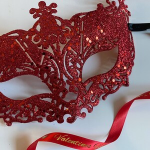 VALENTINES Red SPARKLE Venetian Eye MASK Glitter Veil Mask Masquerade ...