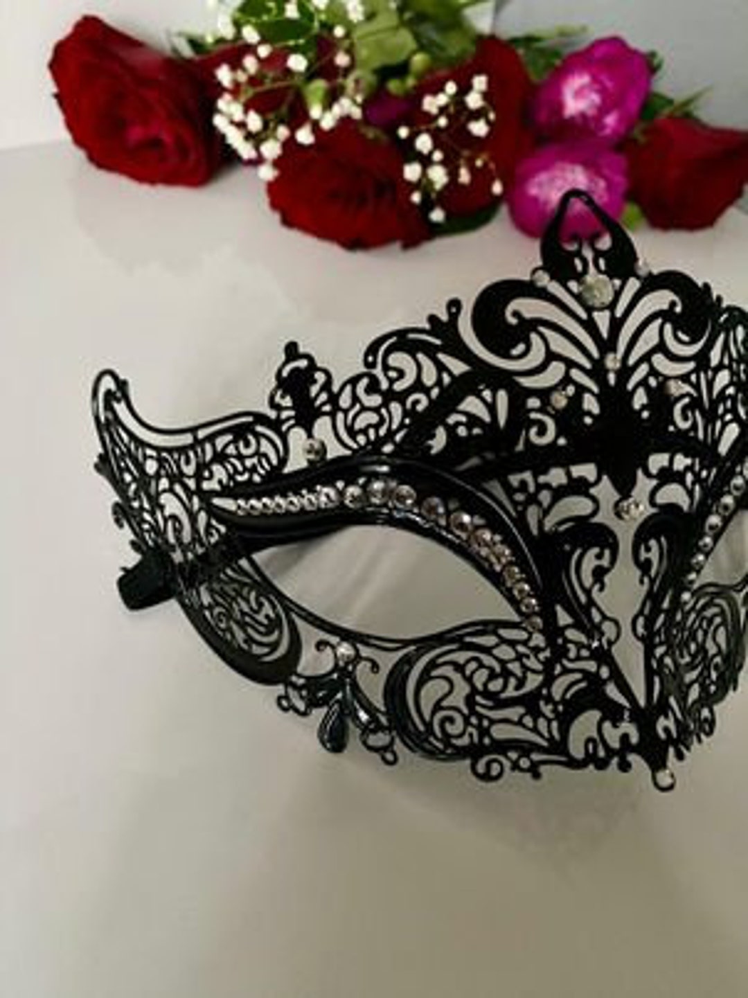 EXCLUSIVE Black Diamante Metal Lace Eye Mask Veil Masquerade Burlesque ...