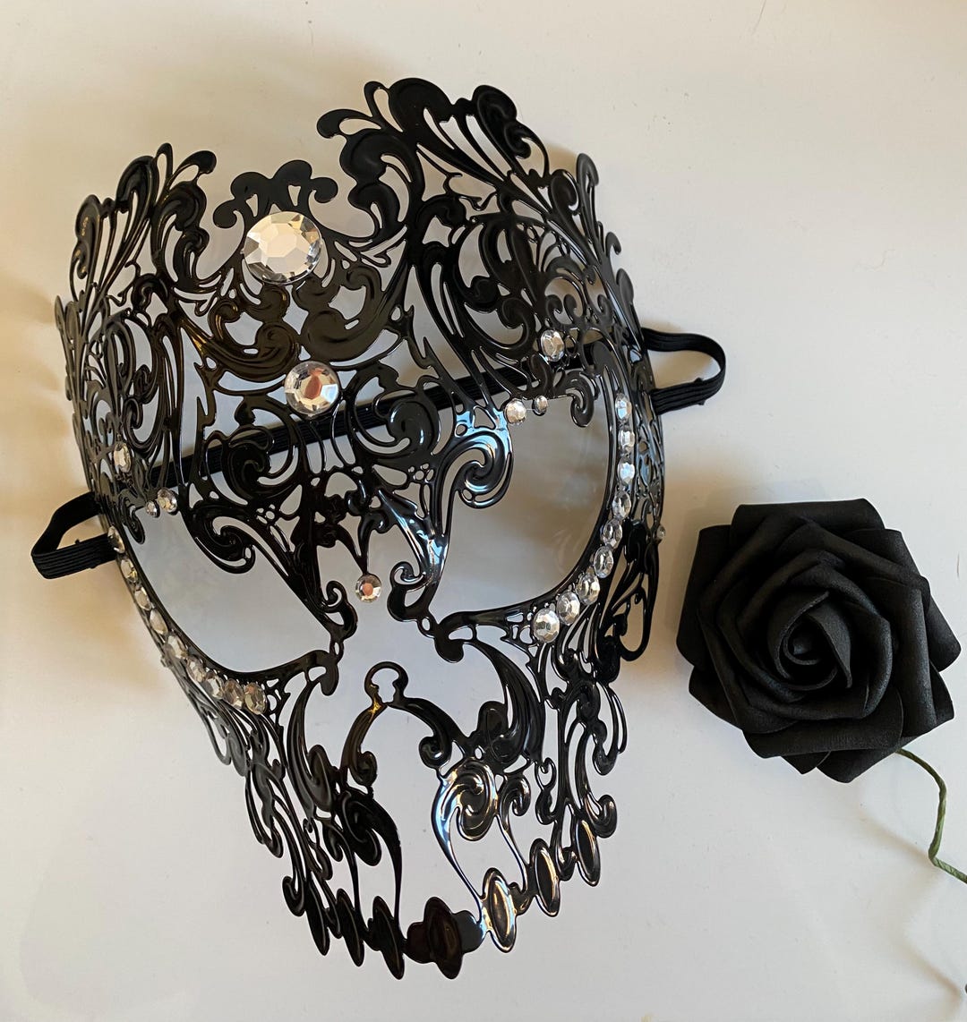 EXCLUSIVE Skull COSPLAY Halloween Black Diamante Metal Lace Eye Mask ...