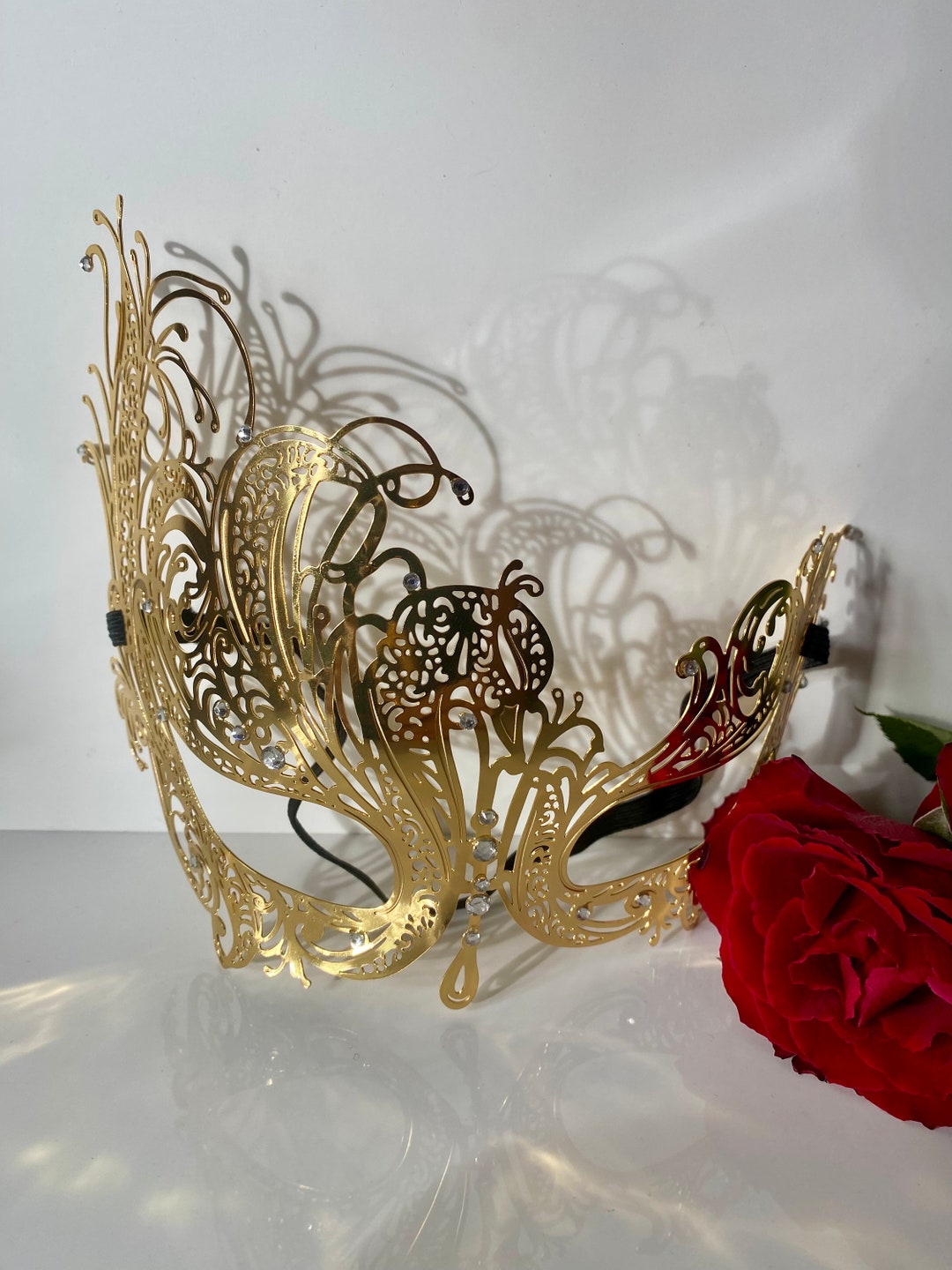 EXCLUSIVE GOLD Metal MASQUERADE Lace Eye Mask Veil Masquerade Party ...
