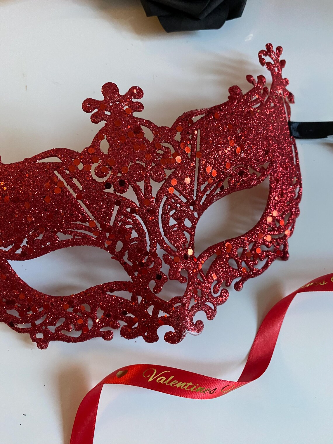 VALENTINES Red SPARKLE Venetian Eye MASK Glitter Veil Mask Masquerade ...