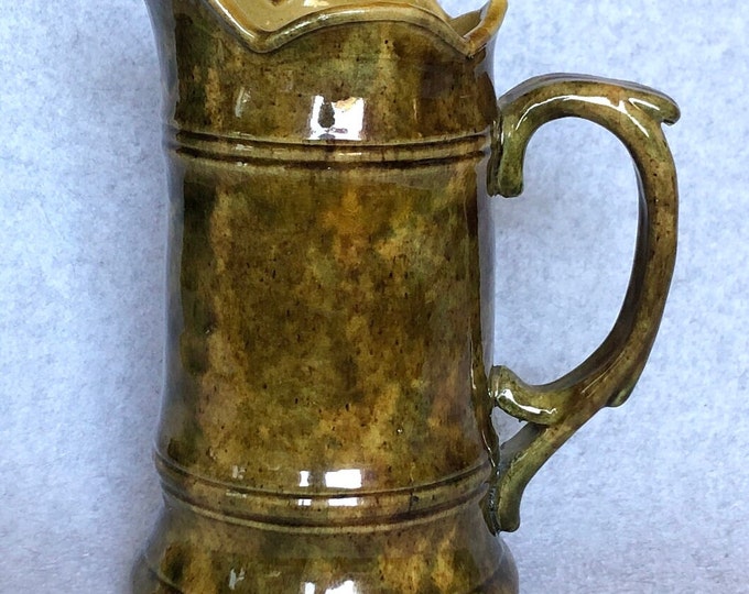 Early 20th Century Art Pottery Pitcher 7.75 Mottled Green and Tan Glaze ...