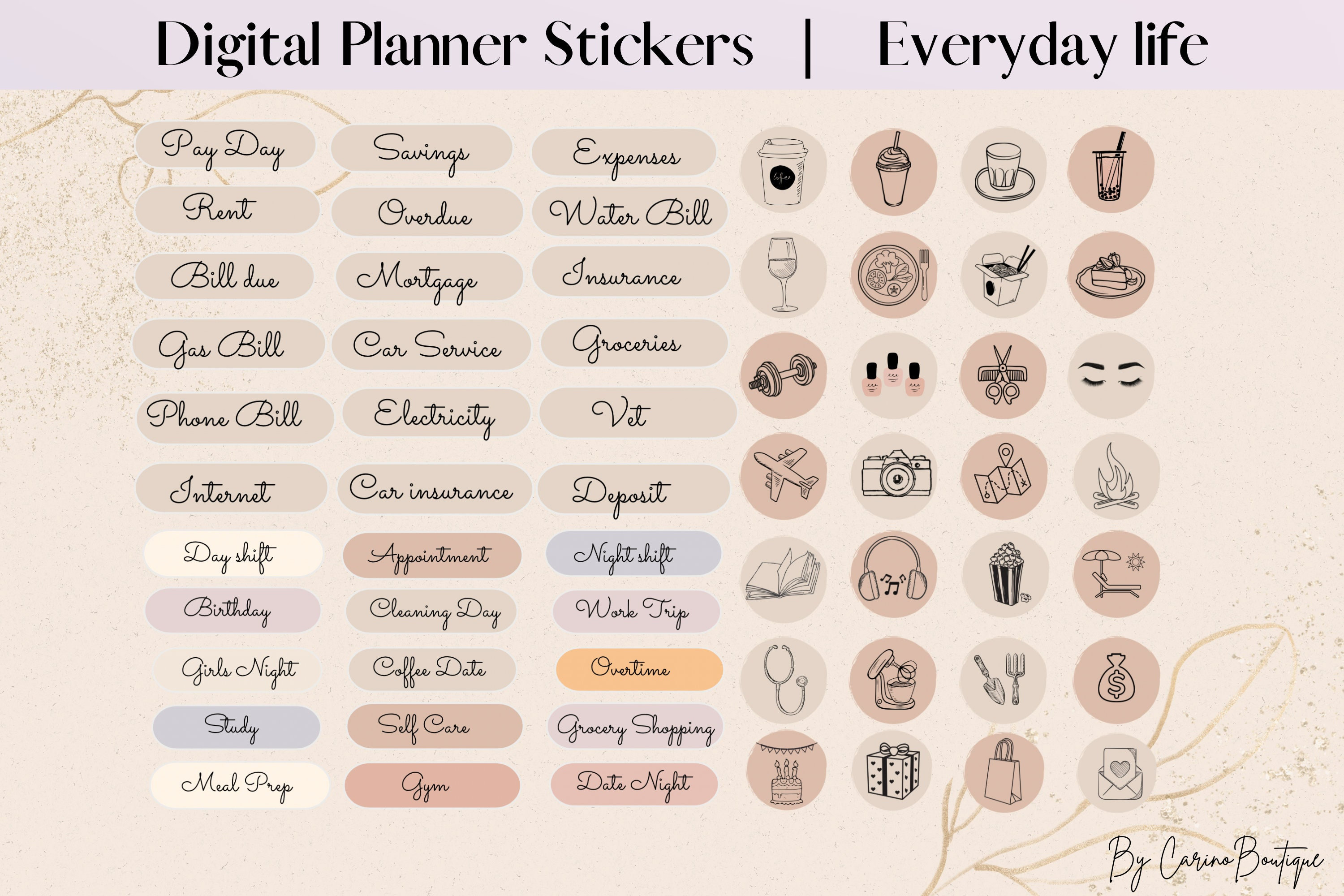 Everyday Life Sticker Set Neutral, Goodnotes, Transparent, Pre Cut, PNG ...