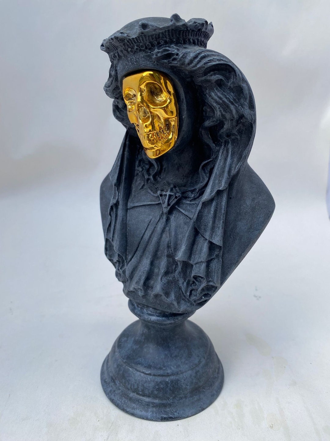 Gold Chrome Skull Bust: Gothic Mary Sculpture (7 Inches) - Etsy