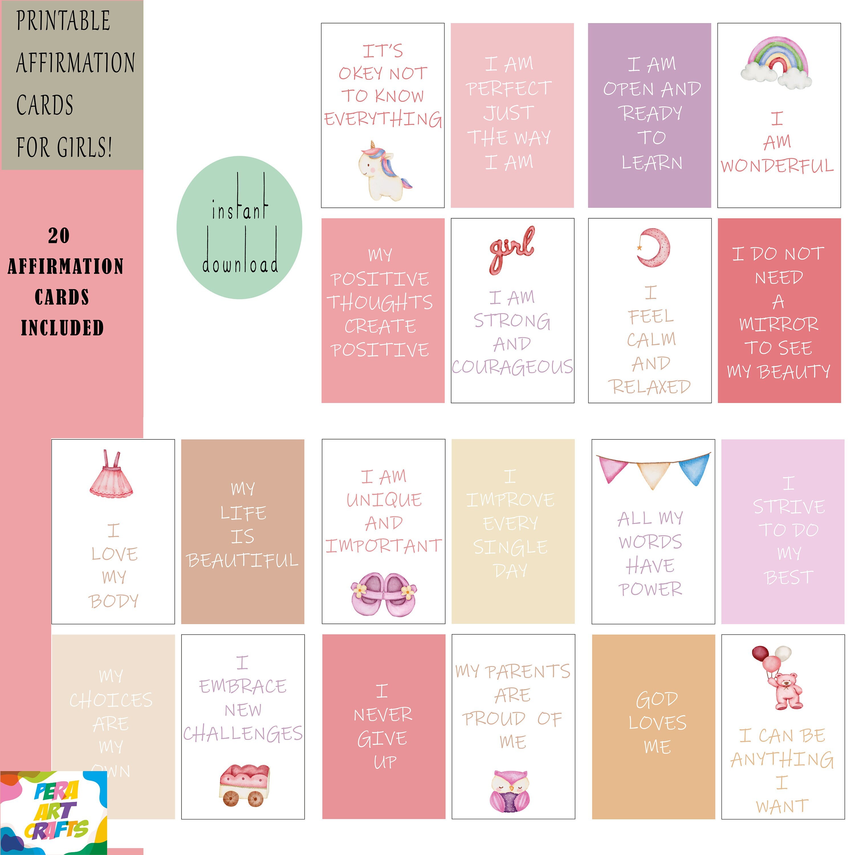 Printable Affirmation Cards for Girls,kids Positivity Cards ...