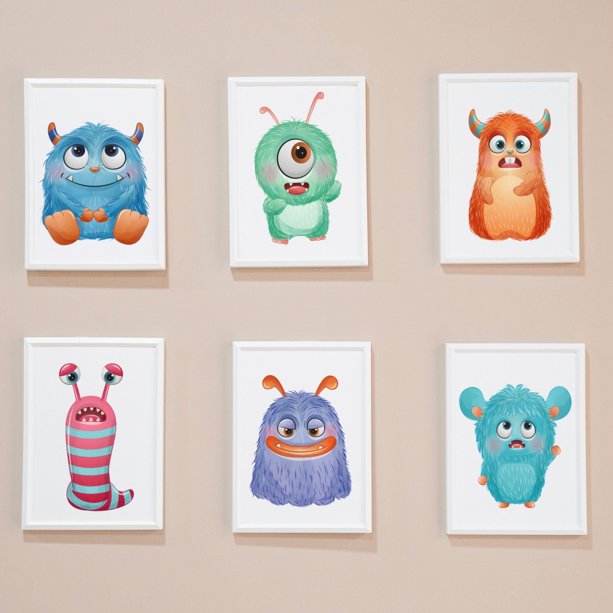 SET OF 6 Cute Monsters Print, Printable Cute Posters , Nursery Wall Art ...