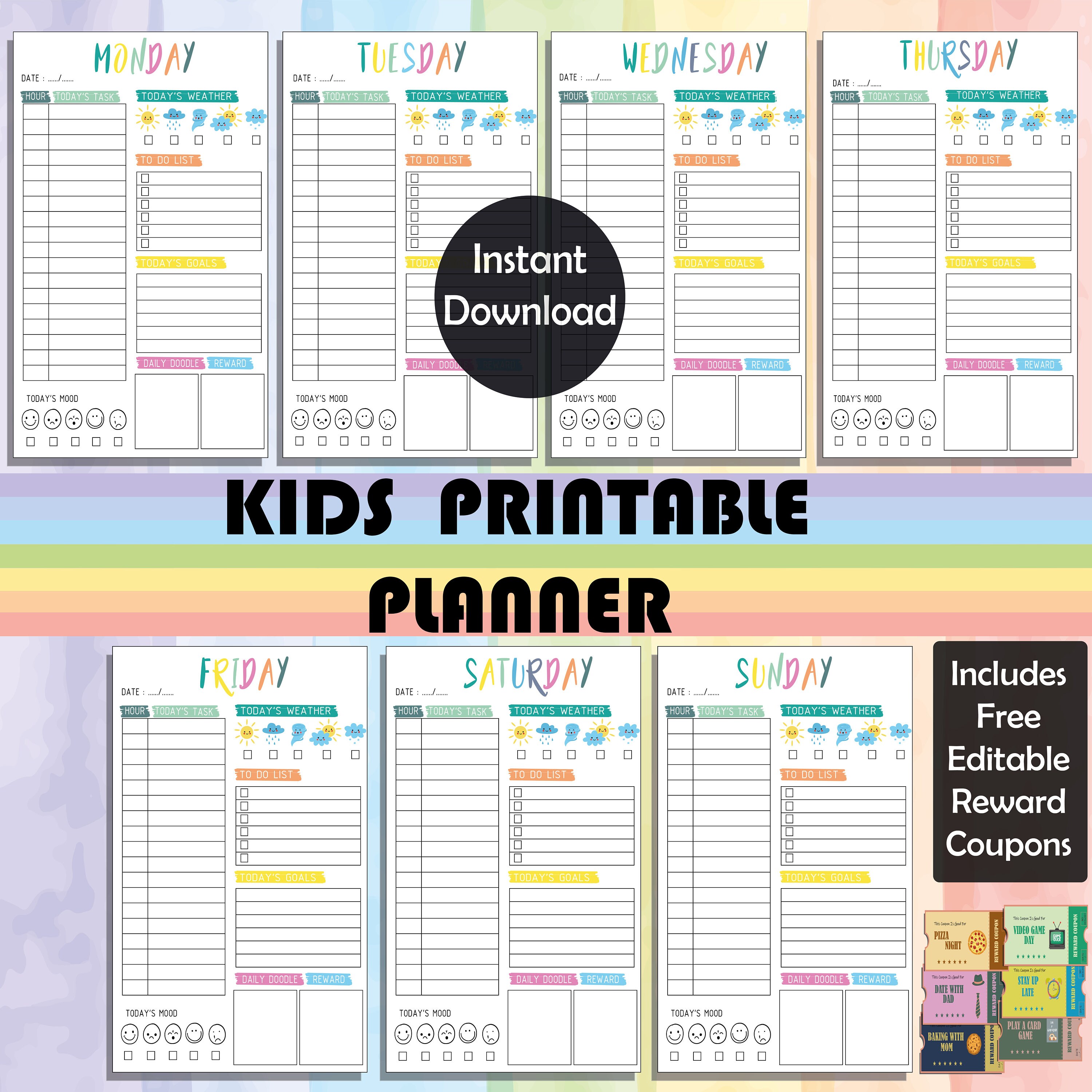 Printable Kids Planner, ADHD Planner for Kids, ADHD Planner Sheets With ...