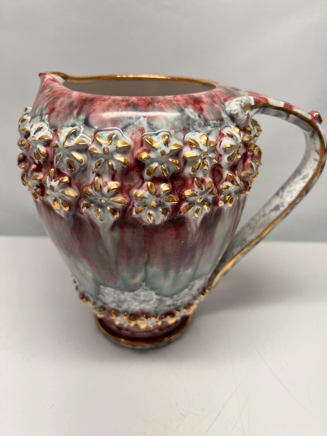 Vintage Italian Pottery Jug Handmade Numbered Pink Gray With Gold ...