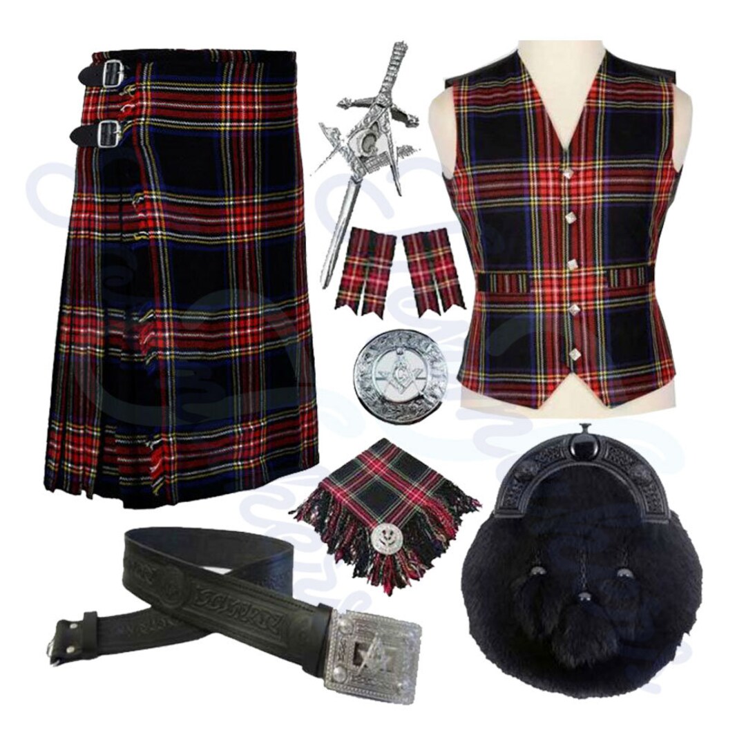 Choose Your Clan Tartan Traditional Kilt Scottish Black Stewart Tartan ...