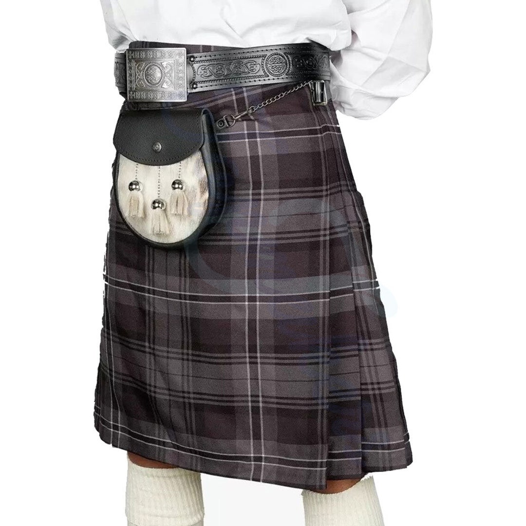 Scottish Traditional Hamilton Grey Tartan Kilt Men's Handmade 8 Yard ...