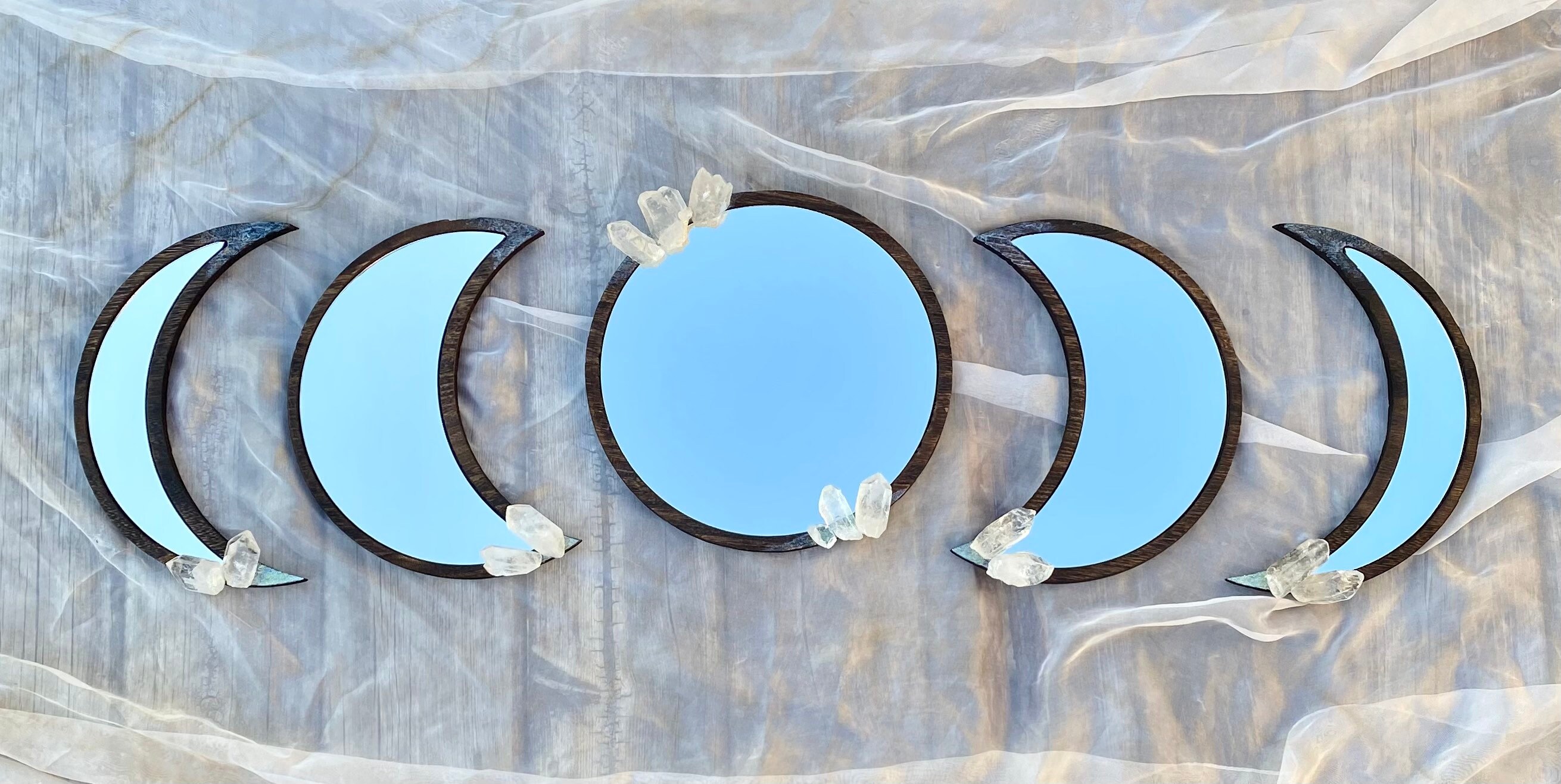 Quartz Crystal Moon Phase Mirror Set Handmade Clear Quartz - Etsy