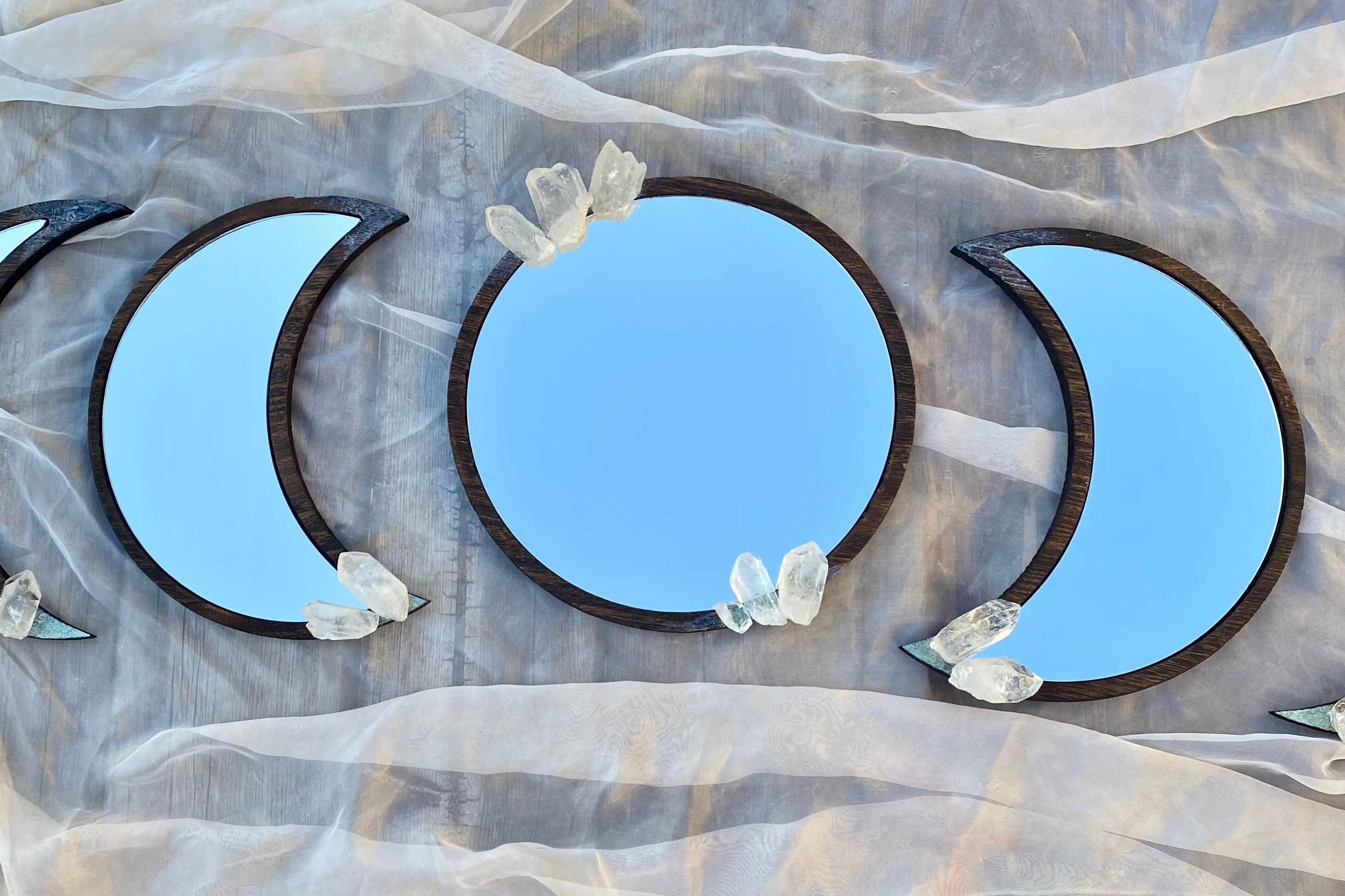 Quartz Crystal Moon Phase Mirror Set Handmade Clear Quartz - Etsy