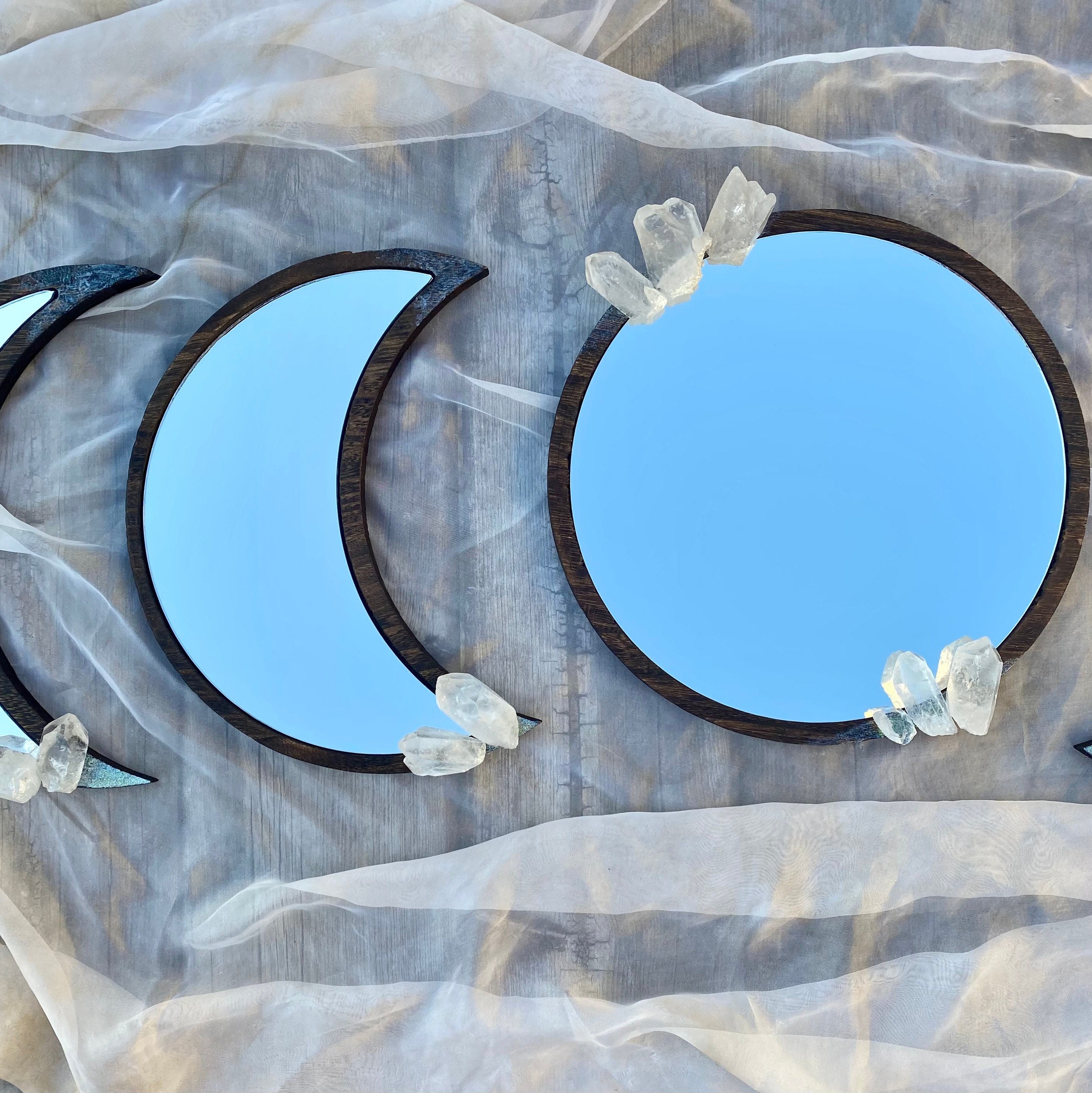 Quartz Crystal Moon Phase Mirror Set Handmade Clear Quartz - Etsy