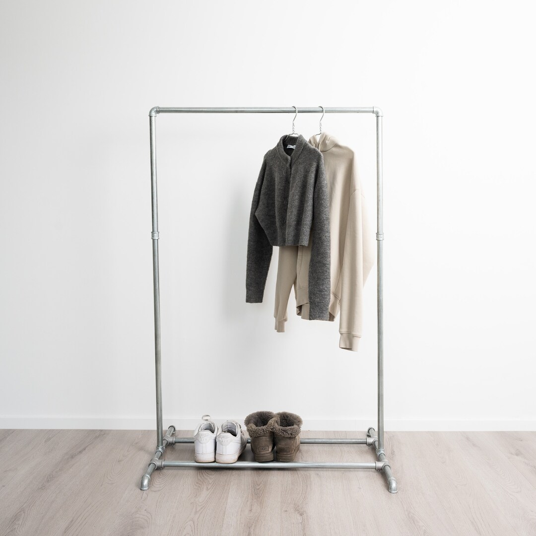 Industrial Clothes Rack ANTON - Built-in Shoe Rack - Freestanding ...
