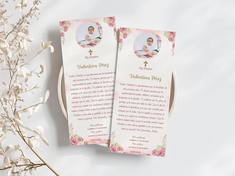 Personalized Baptism Prayer Card For Girl Spanish Recuerdo De Bautizo