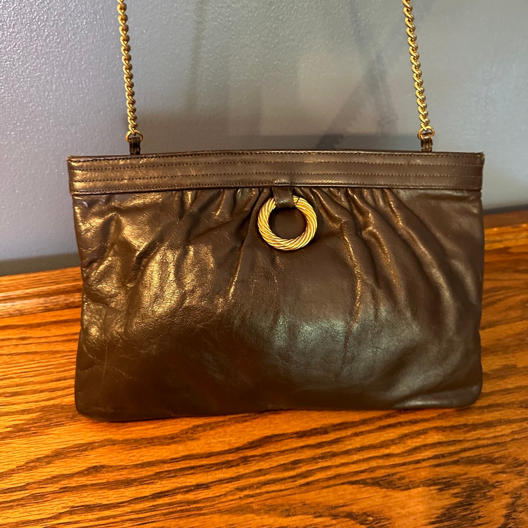 Brown Leather Morris Moskowitz Genuine Leather Clutch or Shoulder Bag ...