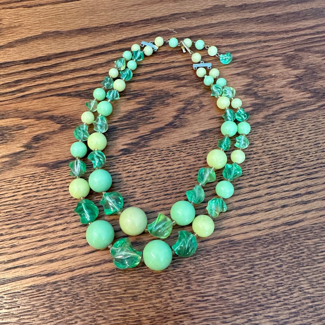 Green Double Strand Mid Century Beads Marked Germany Hook Clasp - Etsy