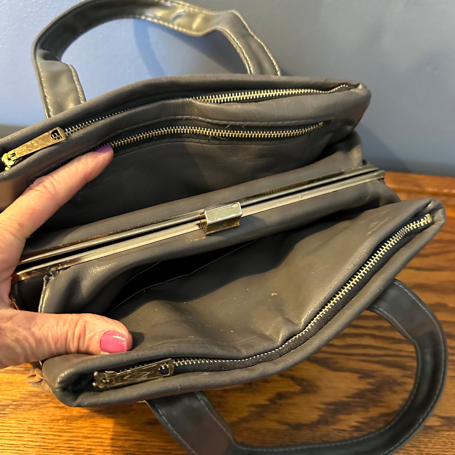 Mid Century Gray Multi Compartment Pocket Book Ladies Vintage Purse - Etsy