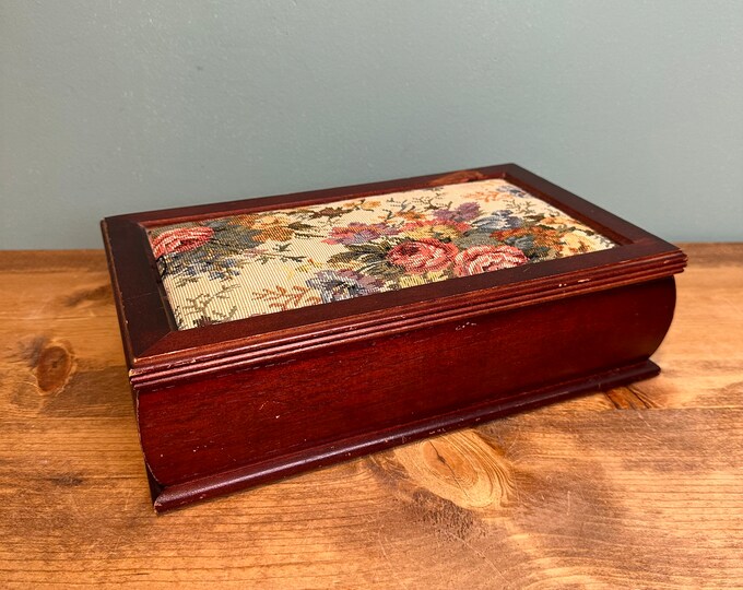 Vintage Tapestry and Wood Jewelry Box With Removable Tray and Mirror - Etsy