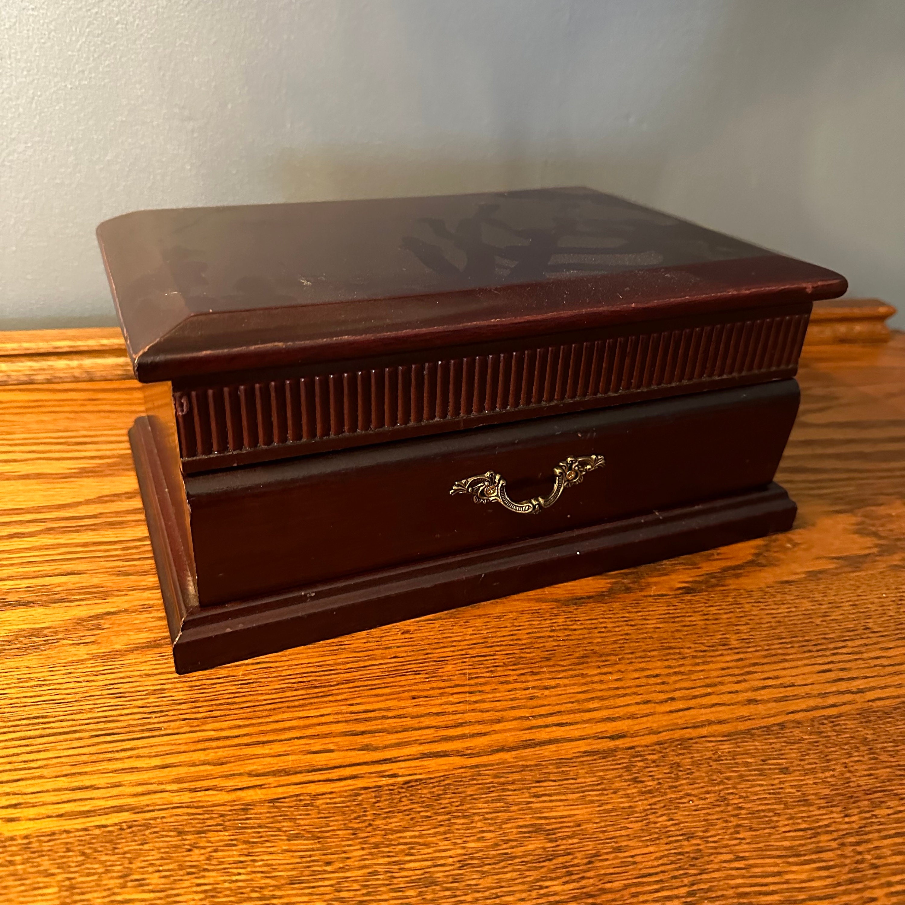 Dresser Top Jewelry Box Solid Wood Green Interior Mirror - Etsy