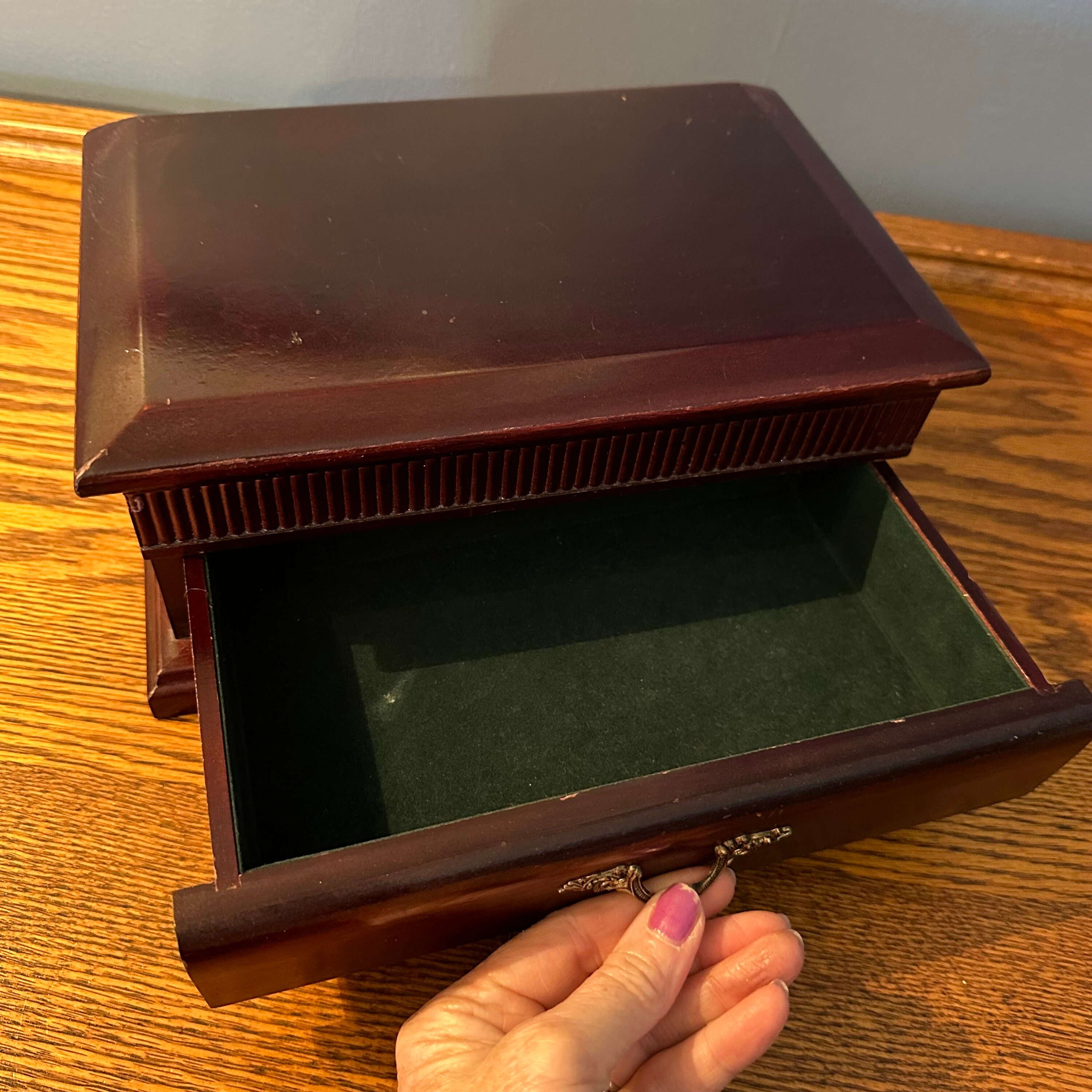 Dresser Top Jewelry Box Solid Wood Green Interior Mirror - Etsy
