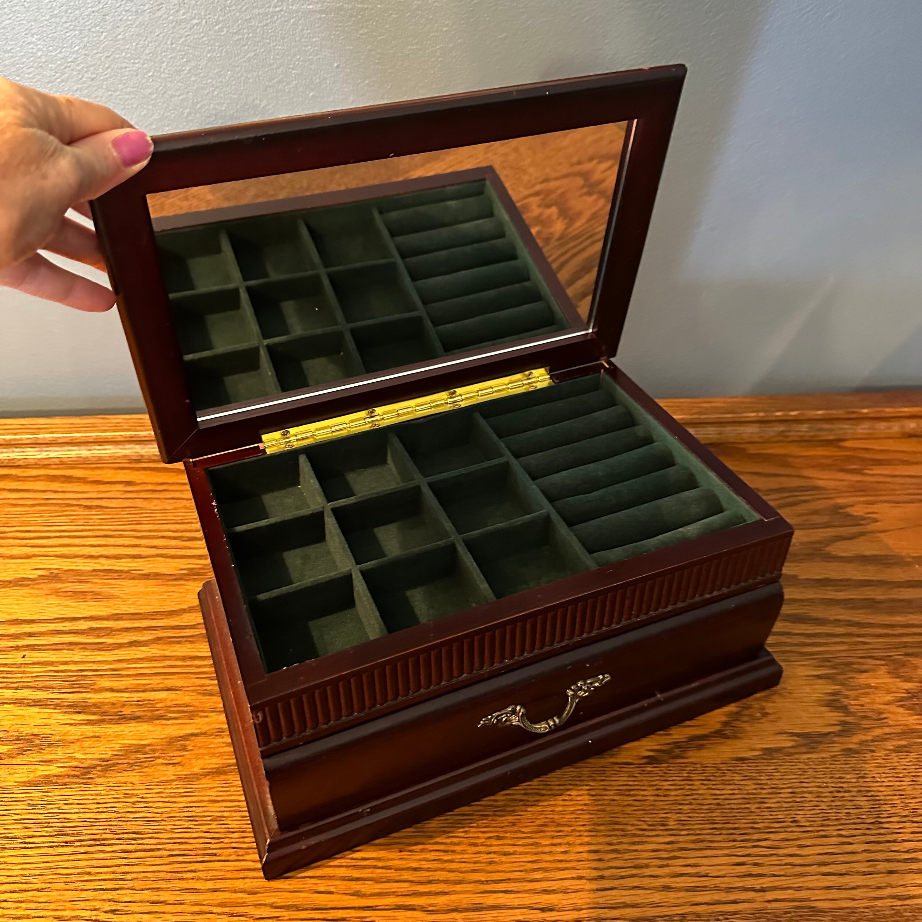 Dresser Top Jewelry Box Solid Wood Green Interior Mirror - Etsy