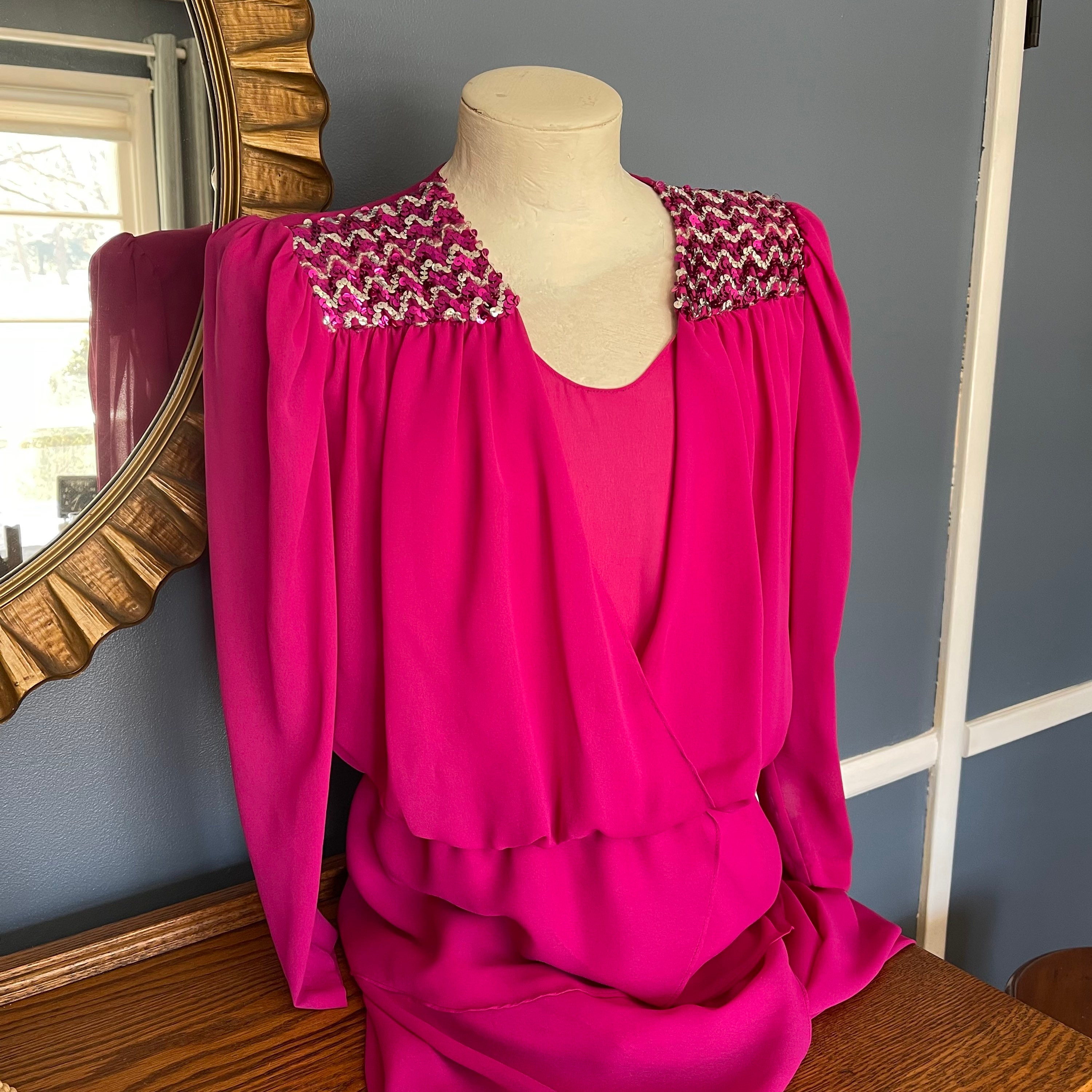 Mr. Mort Vintage Cocktail Dress 1950s Party Dress Fuchsia Pink Sequin ...