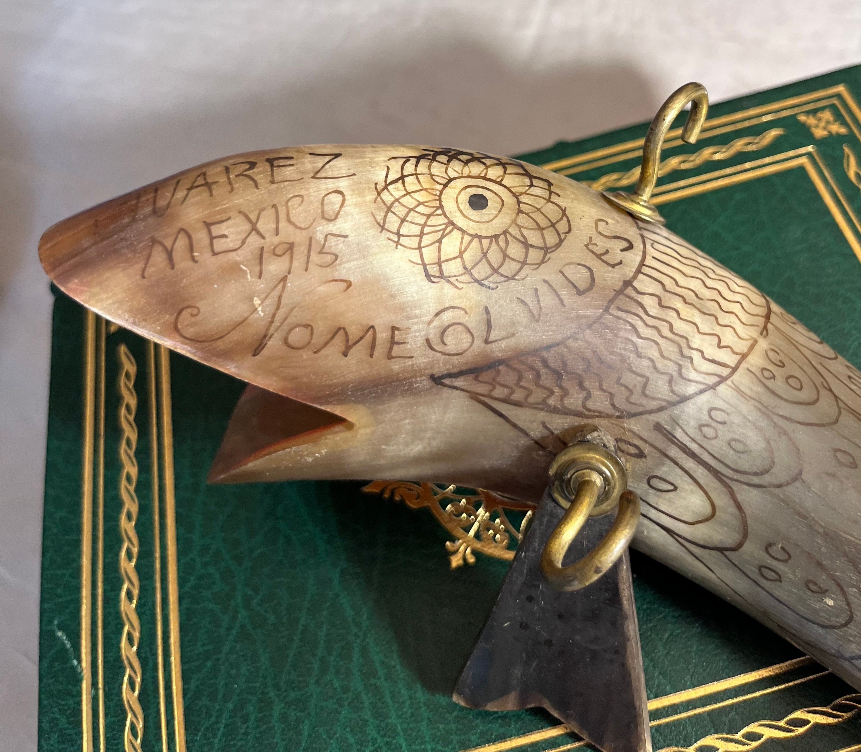 Antique 1915 Scrimshawed Horn, Fish Shaped Souvenir - Etsy