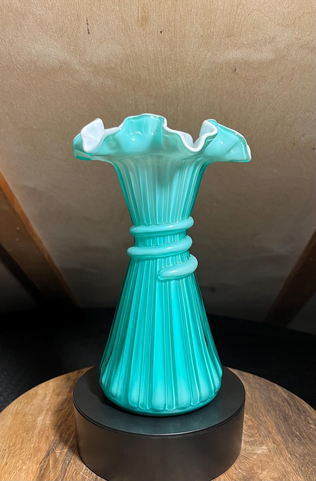 HTF! Fenton Glass Teal Overlay Wheat Vase - Etsy