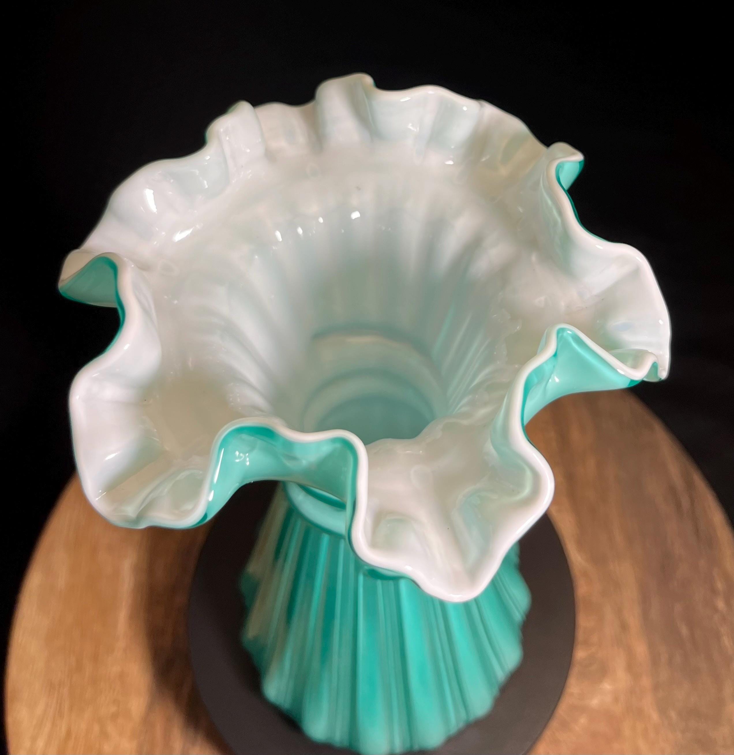 HTF! Fenton Glass Teal Overlay Wheat Vase - Etsy