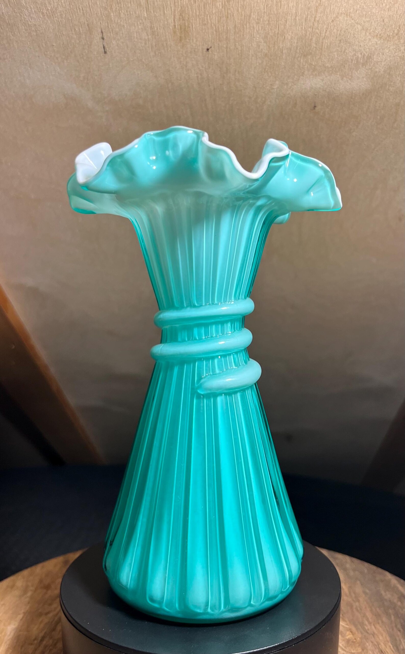 HTF! Fenton Glass Teal Overlay Wheat Vase - Etsy