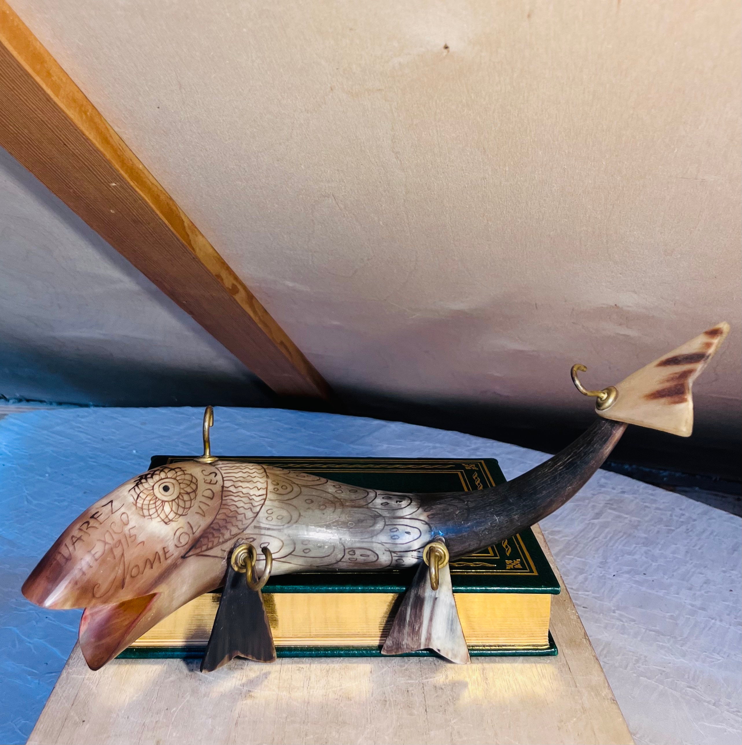 Antique 1915 Scrimshawed Horn, Fish Shaped Souvenir - Etsy