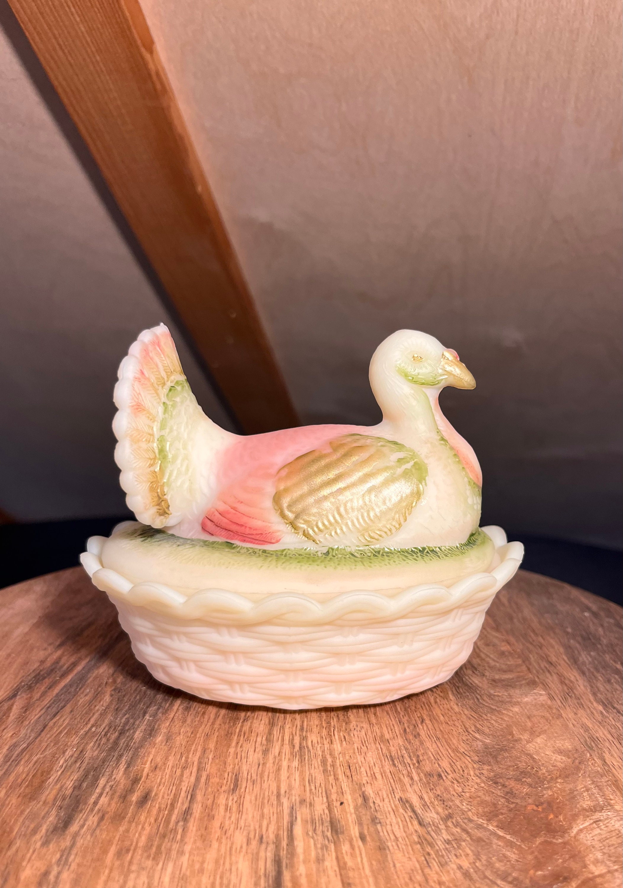 Fenton Burmese Uranium Glass Turkey on Nest - Etsy