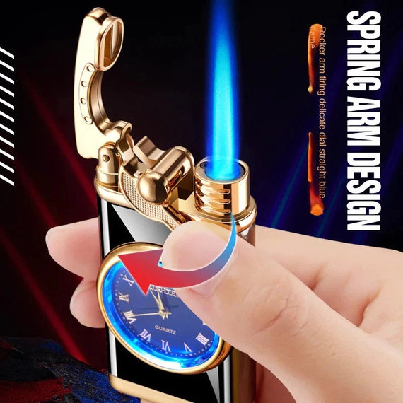 Rocker Arm Watch Metal Unusual Gas Lighters Jet Butane Torch Lighter Windproof Cigarette Cigar Lighter Gadgets for Men With Clock Etsy