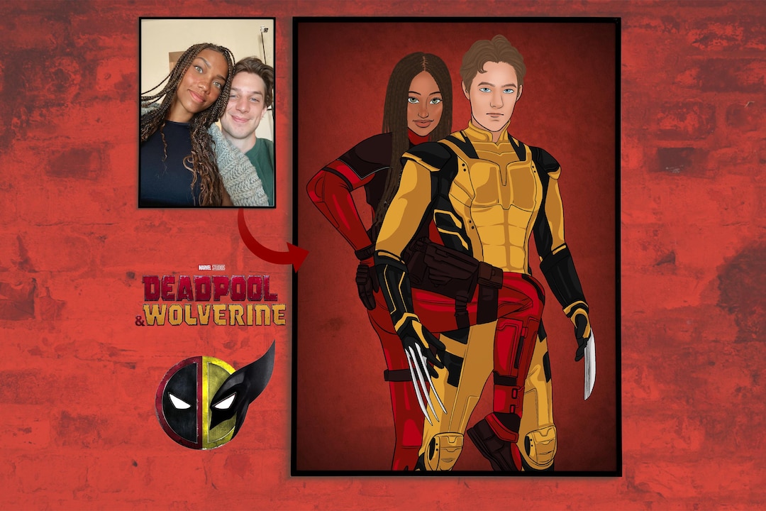 Custom Deadpool Wolverine Couple Portrait | Personalized Superhero Art ...