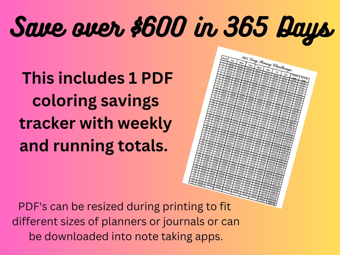 365 Day 52 Week 1 Year PDF Downloadable Black White Penny - Etsy