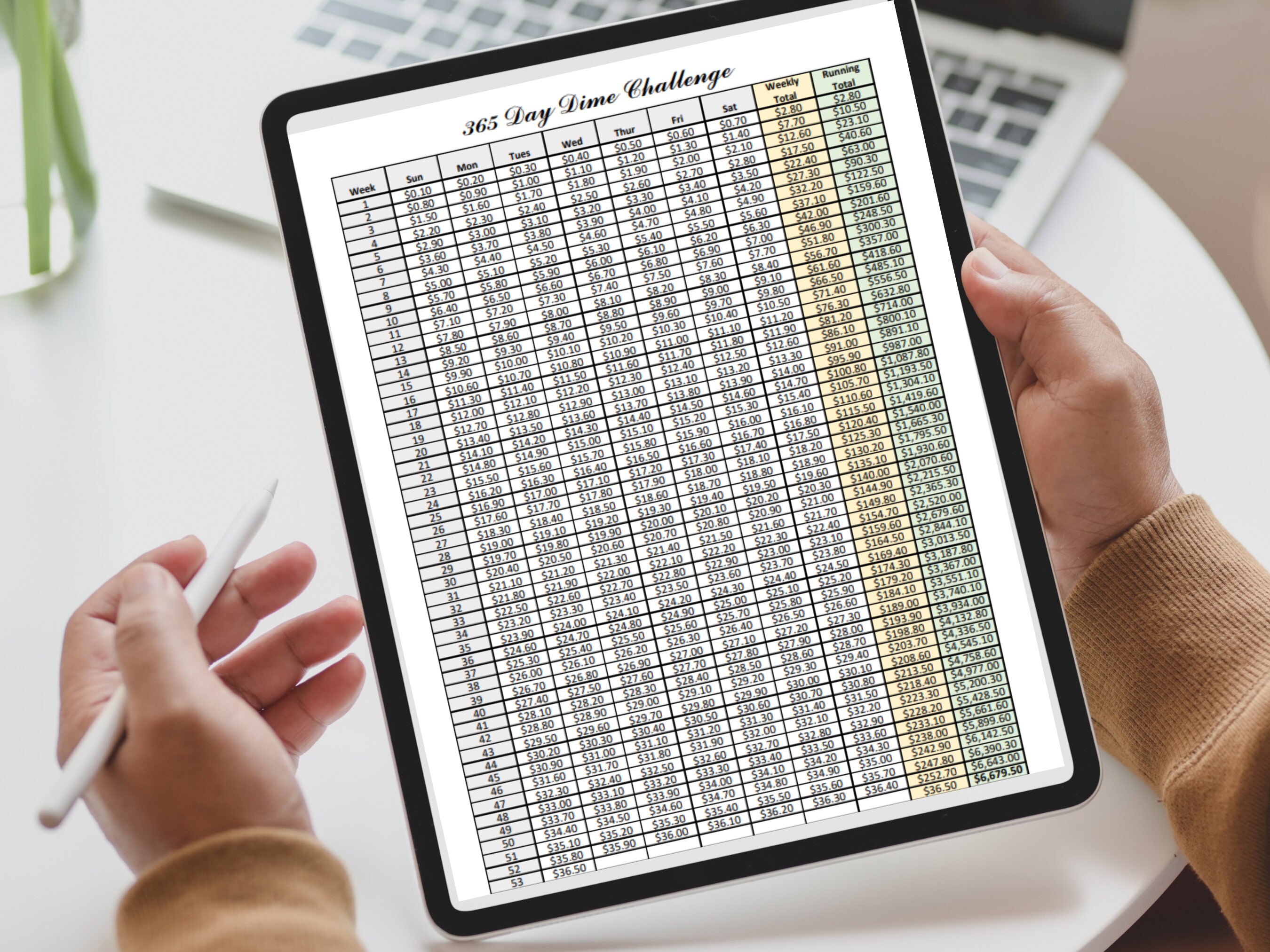365 Day 52 Week 1 Year PDF Downloadable Dime Challenge Savings Tracker ...