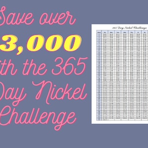 365 Day 52 Week 1 Year PDF Downloadable Nickel Challenge 3,000 Savings ...