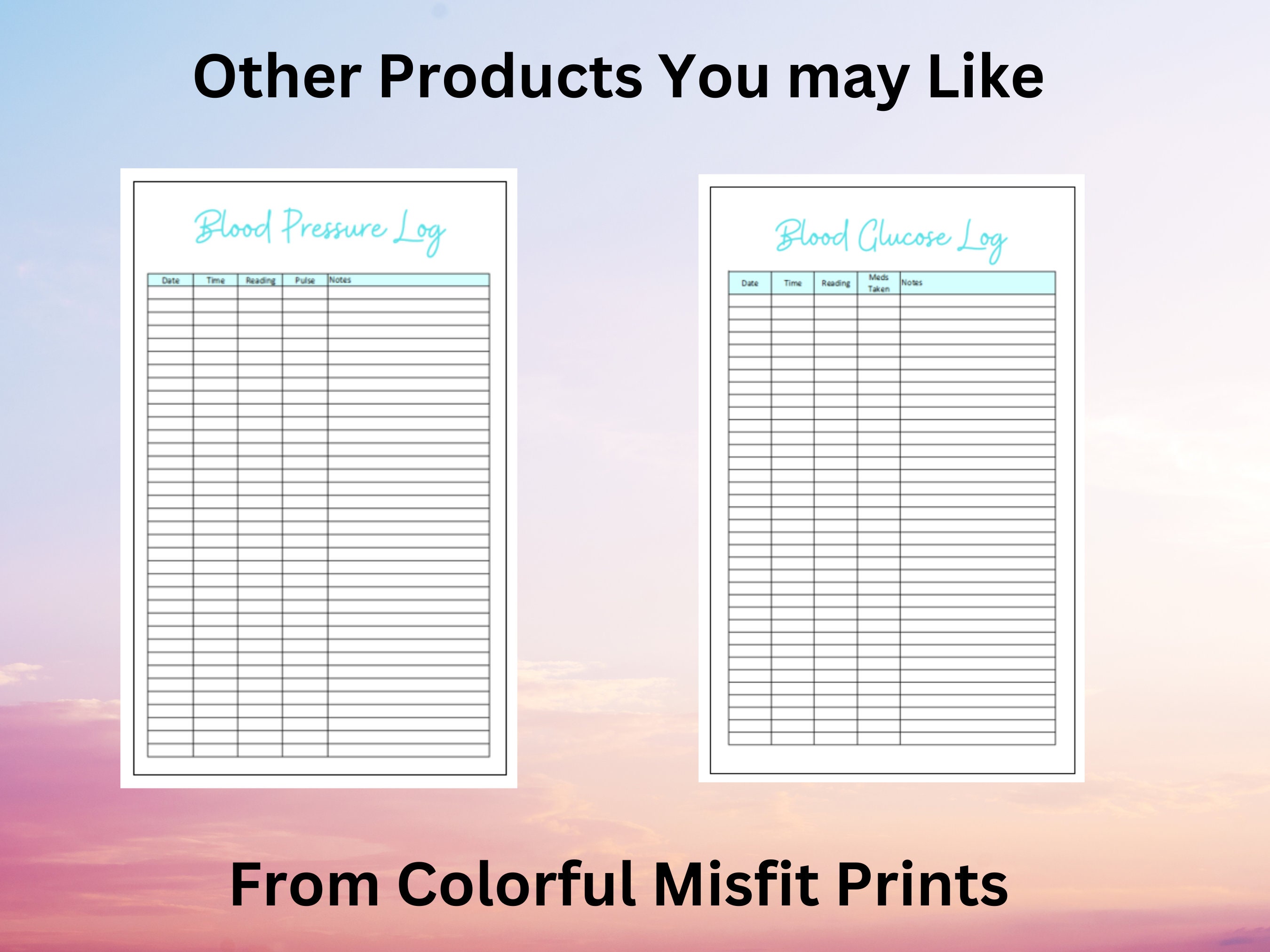 Undated Printable PDF Template Blood Glucose & Blood Pressure Log ...