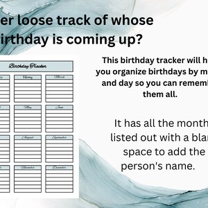 Birthday Planner Printable Tracker List Calendar Wall Hanging Instant ...