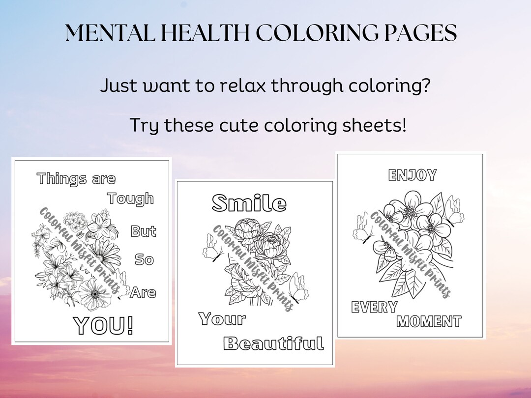 Mental Health Coloring Pages Anxiety Relief Therapy Relaxation Self ...