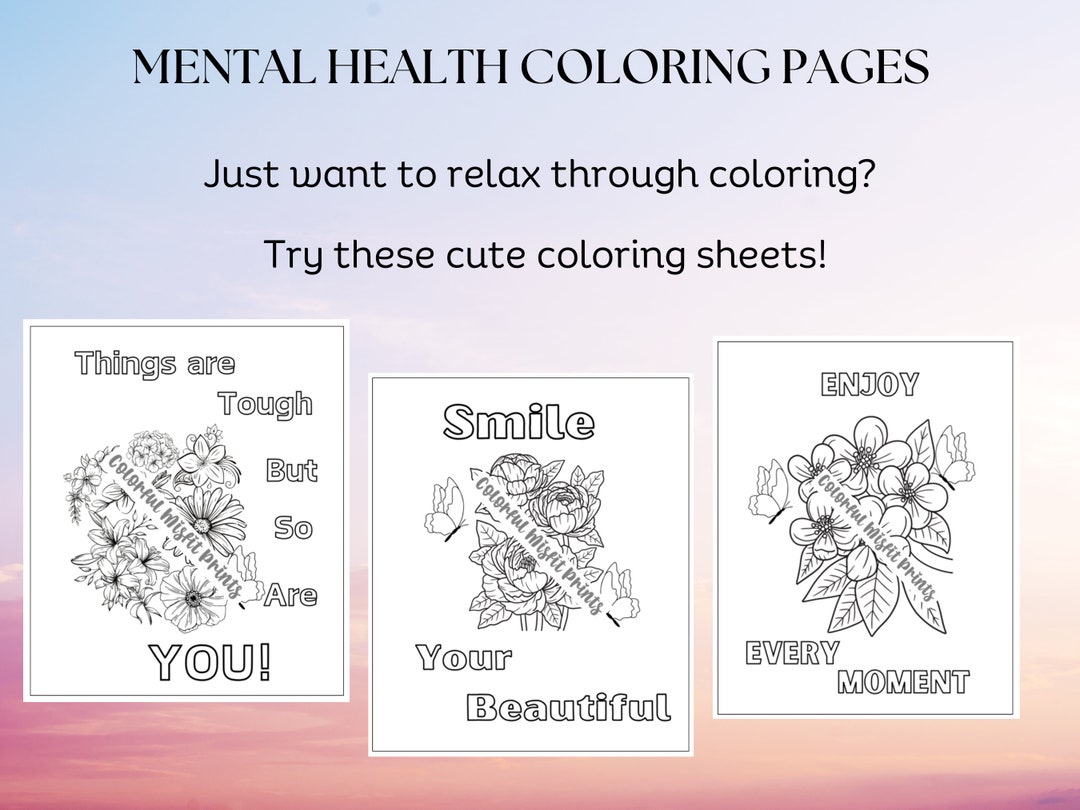 Mental Health Coloring Pages Anxiety Relief Therapy Relaxation Self ...