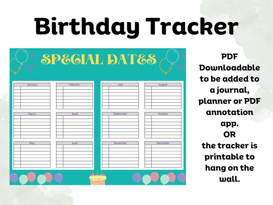 Birthday Planner Printable Tracker Birthday Calendar Wall Hanging ...