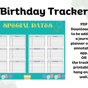 Birthday Planner Printable Tracker Birthday Calendar Wall Hanging ...