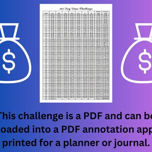 365 Day 52 Week 1 Year PDF Downloadable Dime Challenge Savings Tracker ...