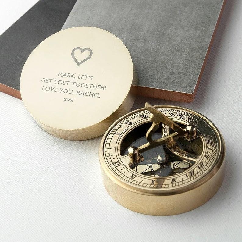 Personalized Working Sundial Compass, Engraved Compass, Anniversary ...